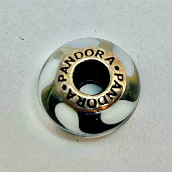 Pandora | Jewelry | Pandora Black White Swirls Murano Glass Bead Charm ...